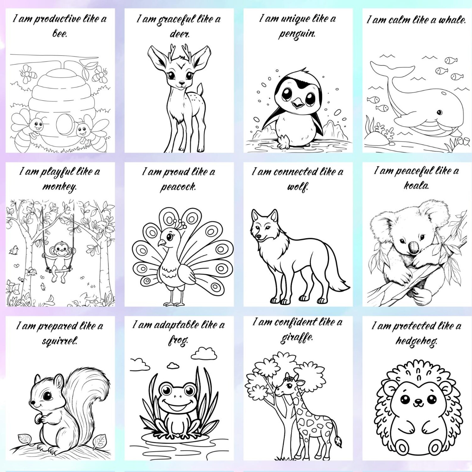 50 Animal Affirmation Coloring Pages for Kids – Printable PDF ...