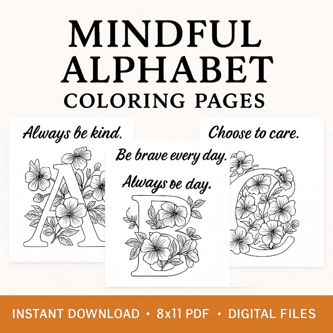 Floral Alphabet Coloring Pages: Mindful Abcs With Positive Quotes (PDF ...