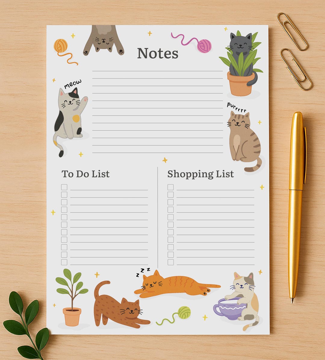 Cute Cat Notes Printable – A4/A5 Planner Pages (instant Download) - Etsy