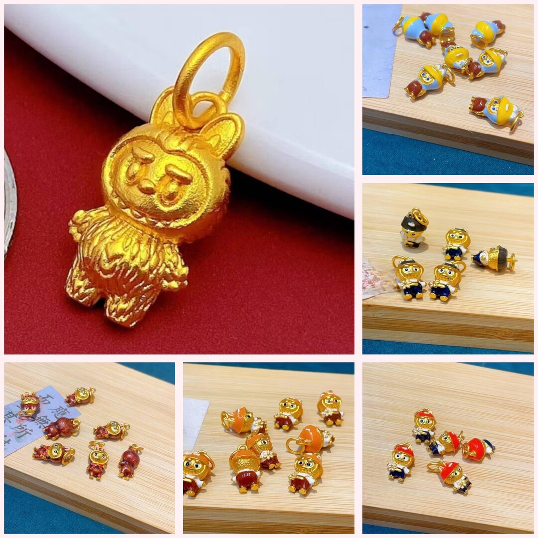 18" Gold Labubu Pendant Necklace Jewelry Enamel Oil Painted - Etsy