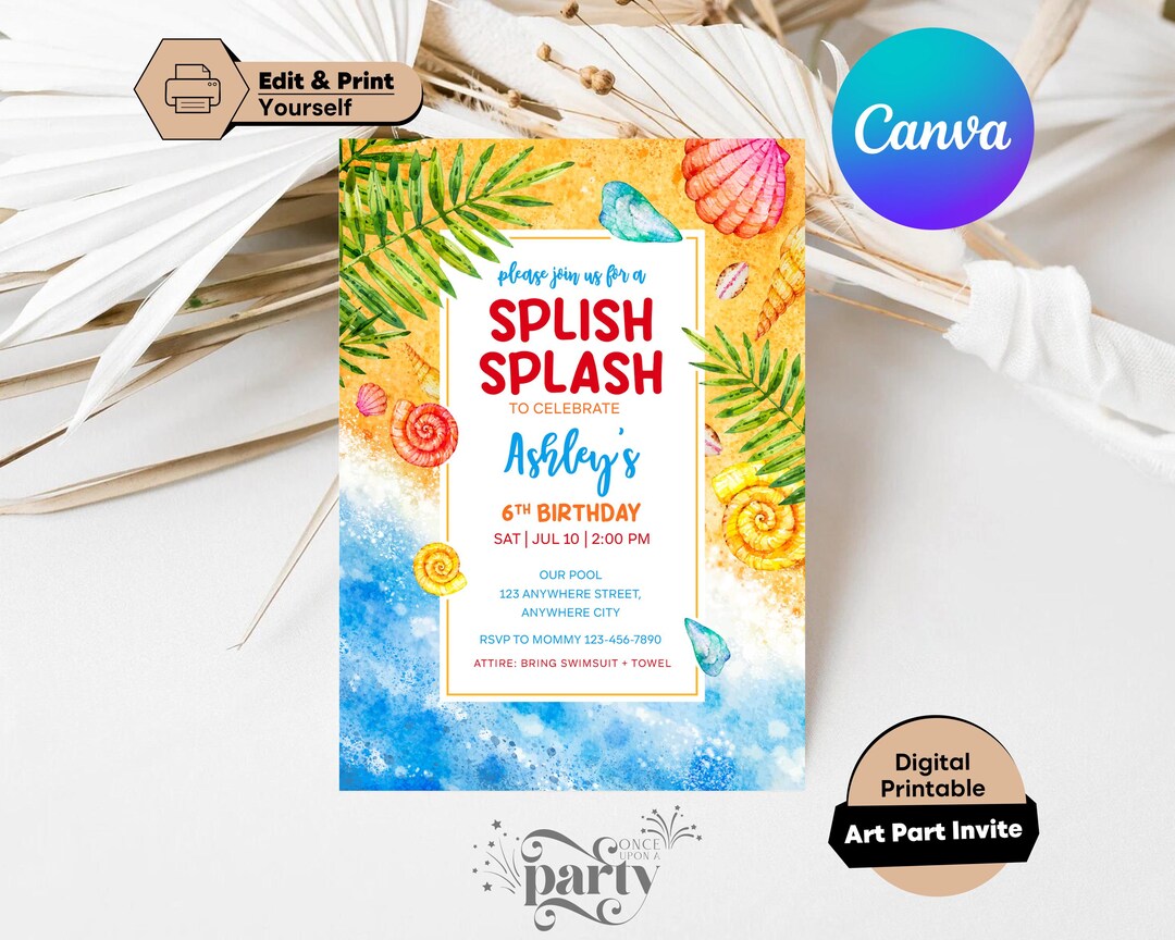 Splish Splash Pool Party Invitation: Editable Birthday Template ...