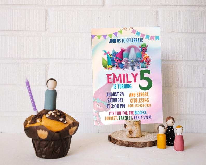 Editable Trolls Birthday Invitation: Poppy Party Invite (digital ...