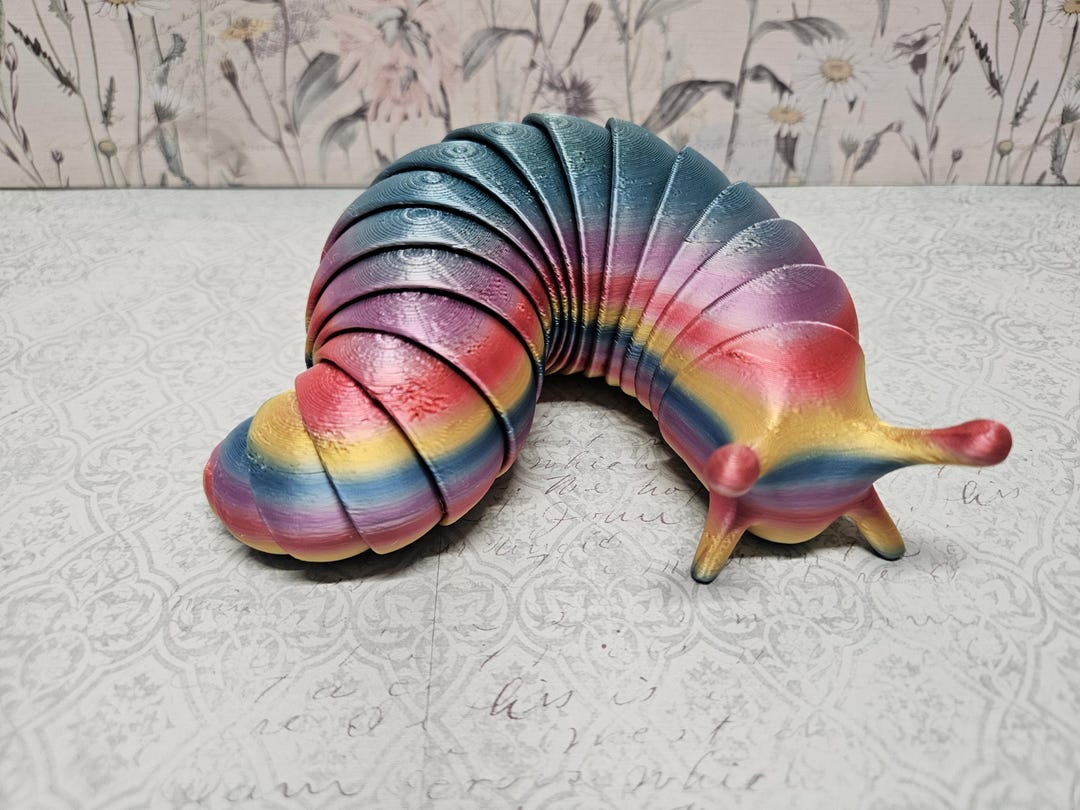 3D Printed Articulated Slug Fidget Toy: Rainbow Teal Desktop Decor - Etsy