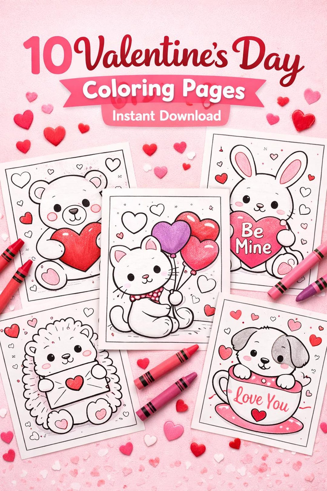 Valentine Animal Coloring Pages, Kids' Activity (digital PDF) - Etsy