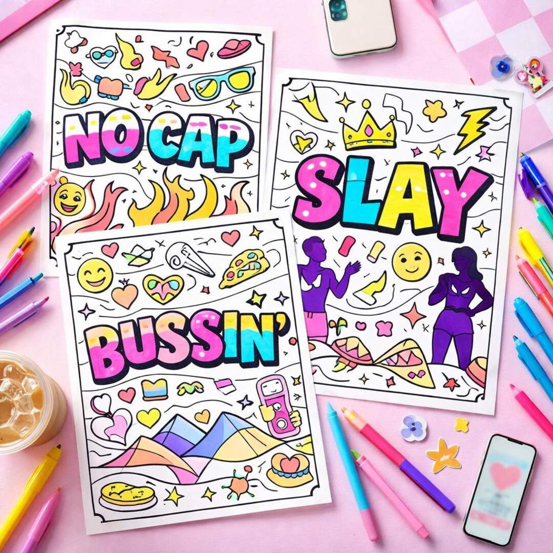 Gen Z Slang Coloring Pages | Tiktok Color by Number (PDF Download) - Etsy