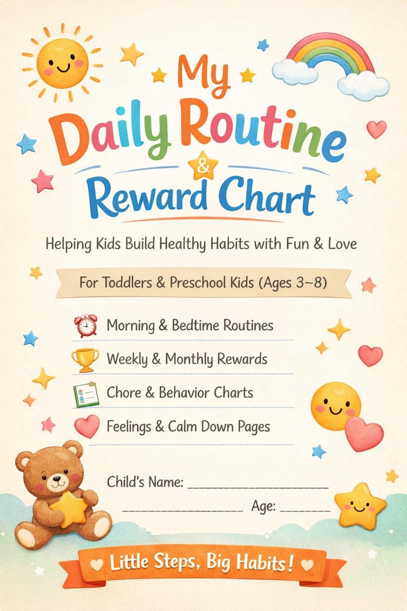 Kids Daily Routine & Reward Chart Printable | Toddler and Preschool ...
