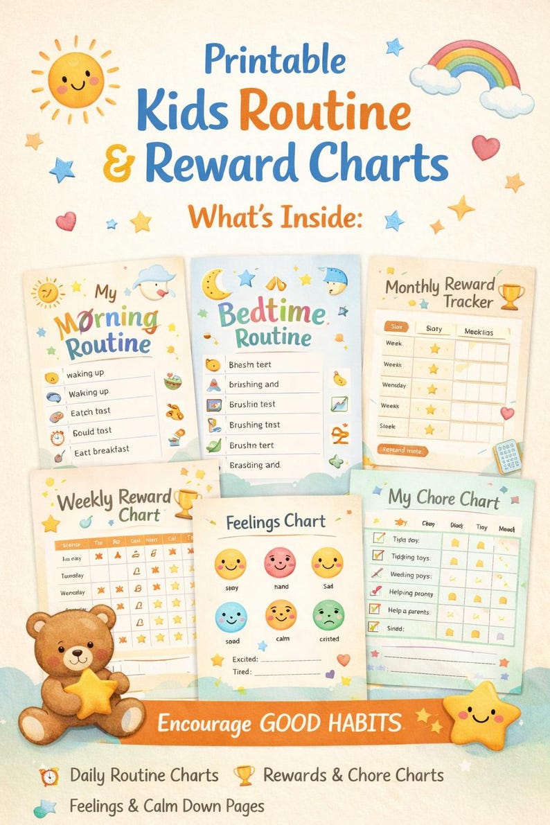 Kids Daily Routine & Reward Chart Printable | Toddler and Preschool ...