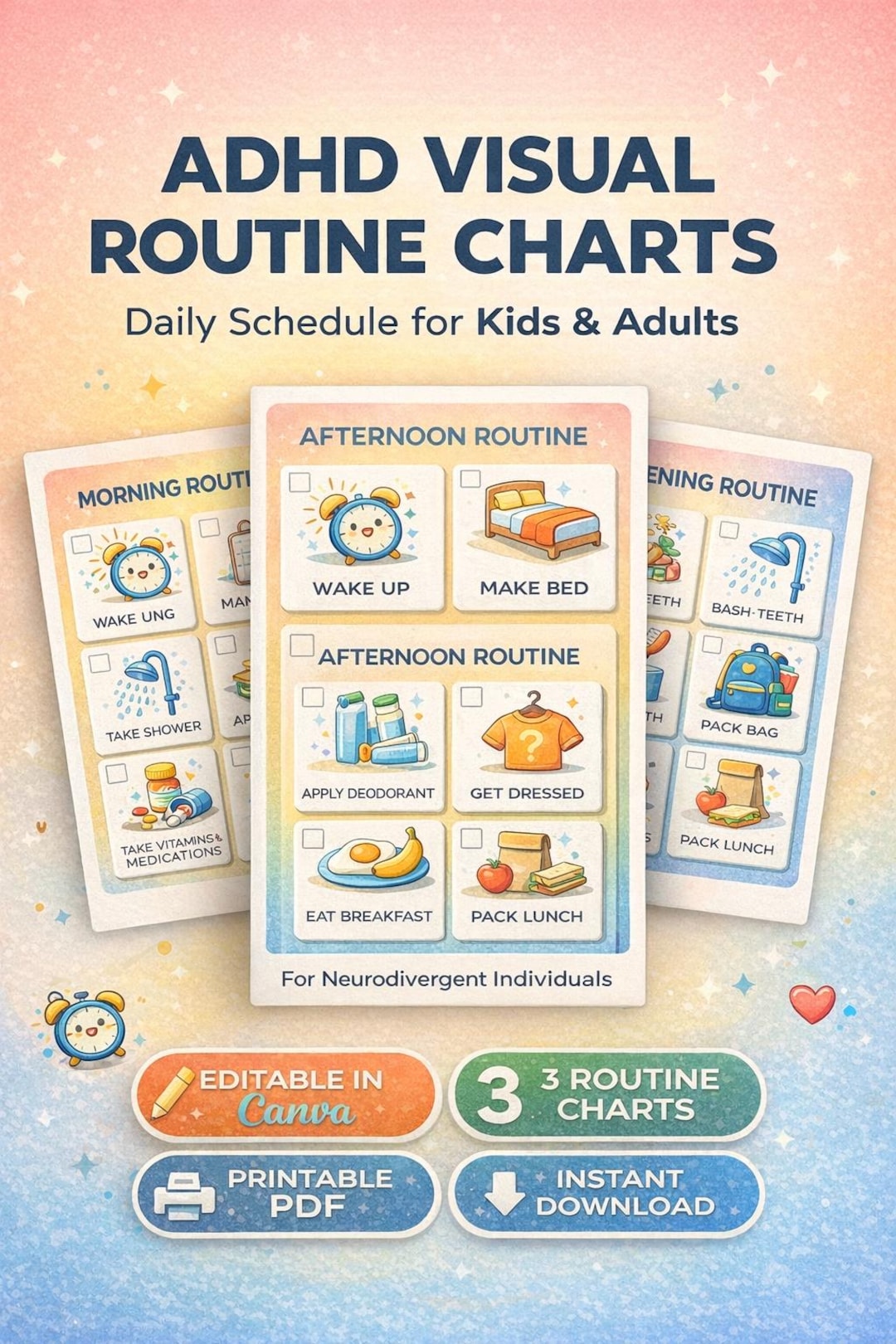 Visual Schedule ADHD Routine Chart Kids Adults | Daily Planner Autism ...
