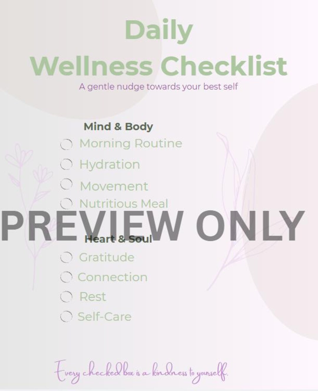 Daily Wellness Checklist Printable | Gentle Self-care Tracker for Moms ...