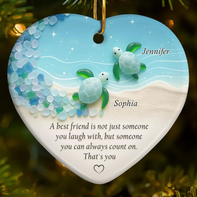 2D Custom Friendship Sea Glass Turtle Ceramic Ornament, Besties Decor ...