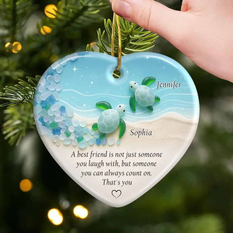 2D Custom Friendship Sea Glass Turtle Ceramic Ornament, Besties Decor ...