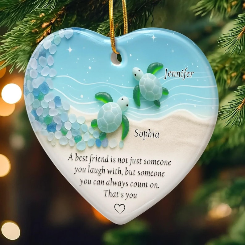 2D Custom Friendship Sea Glass Turtle Ceramic Ornament, Besties Decor ...