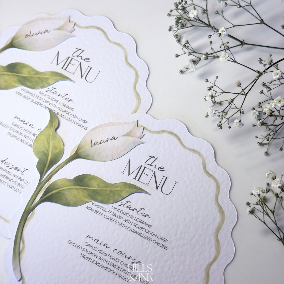 Personalised Wedding Menu & Lily Place Card | Custom Wedding Stationery ...
