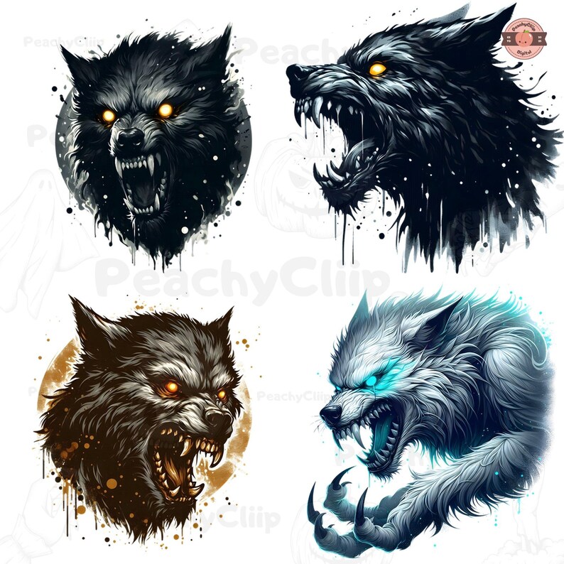 20 PNG Skooky Werewolves Clipart Bundle, Halloween Party Png, Spooky ...