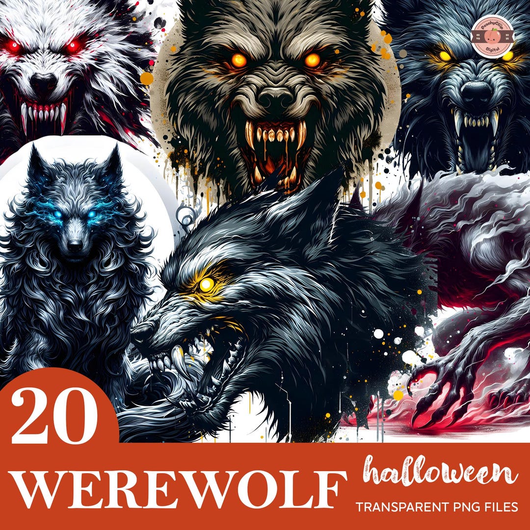 20 PNG Skooky Werewolves Clipart Bundle, Halloween Party Png, Spooky ...