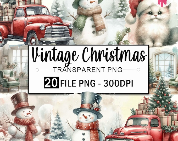 Christmas Clipart PNG Bundle,watercolor Vintage Illustrations,festive ...