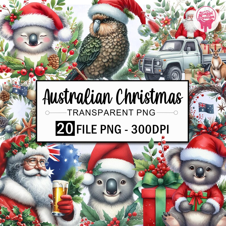 Watercolor Australia Christmas Clipart, 20 PNG Australian Christmas ...