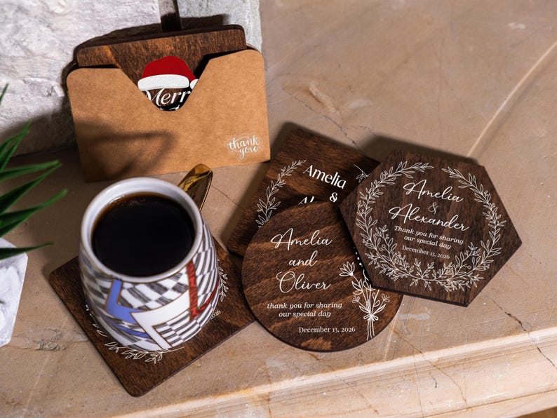 Personalized Wood Wedding Coasters: Rustic Favors for Guests in Bulk ...