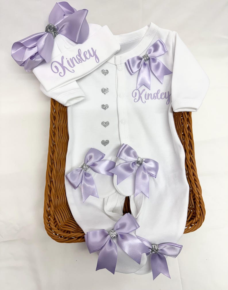 Newborn Baby Girl a FULL SET Sleepsuit Hat Mitts Headband. EXTRAS Add a ...