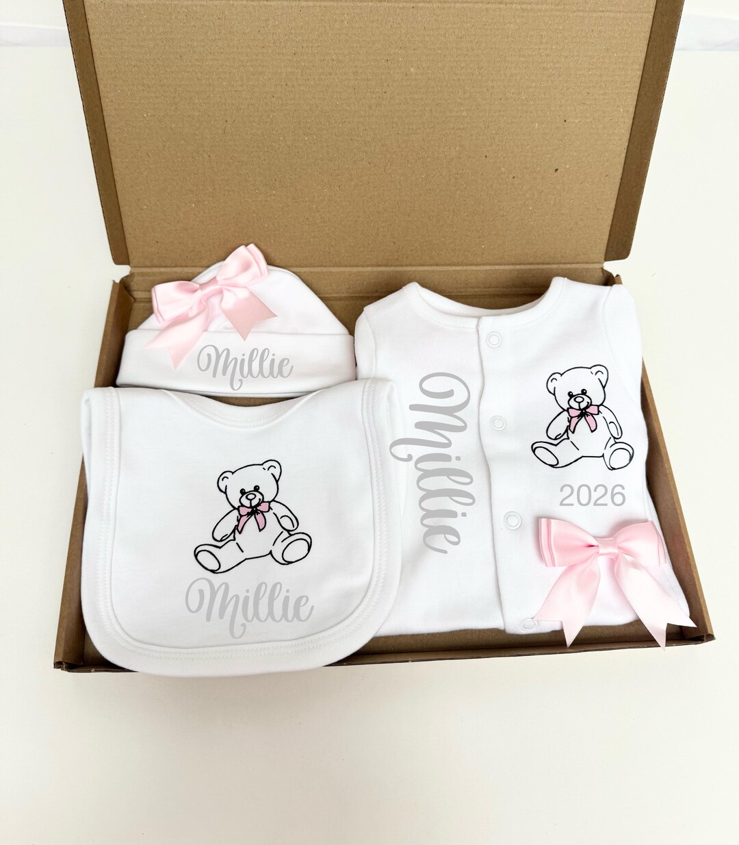 Newborn Baby Homecoming Outfit Clothes Sleepsuit Hat Bib Set Any Name ...