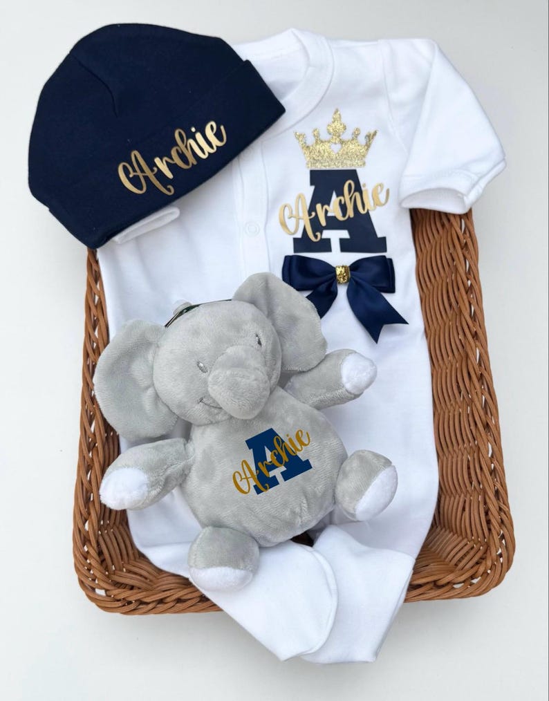 Newborn Baby Boy Homecoming a FULL SET is a Sleepsuit Elephant Hat ...