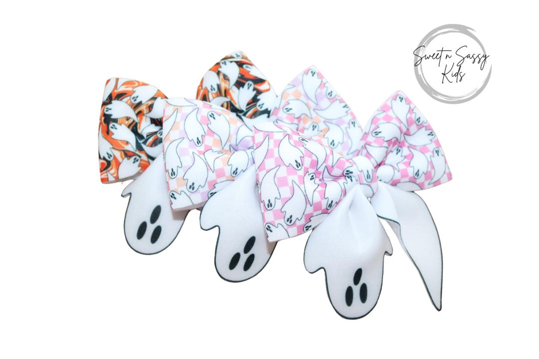 Checkered Ghost Hair Bow, Fabric Bow, Halloween Hair Clip, Ghost Bow ...