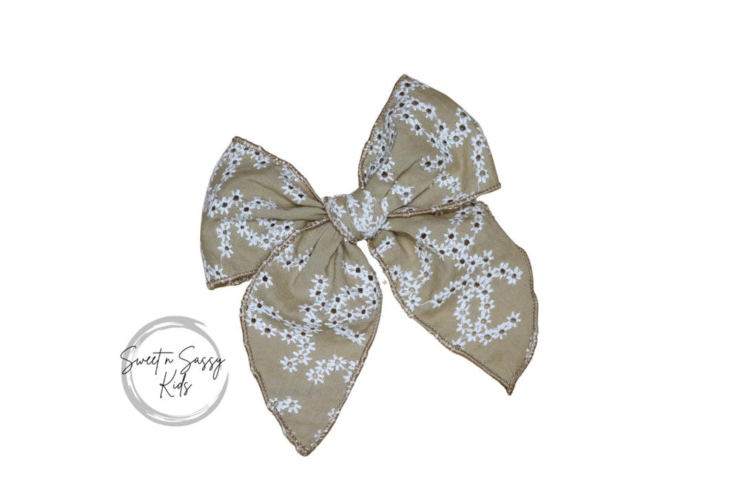 Eyelet Fable Bow, 5 Inch Wide, Fall Hair Bow, Wedding Bow, Girls Hair ...