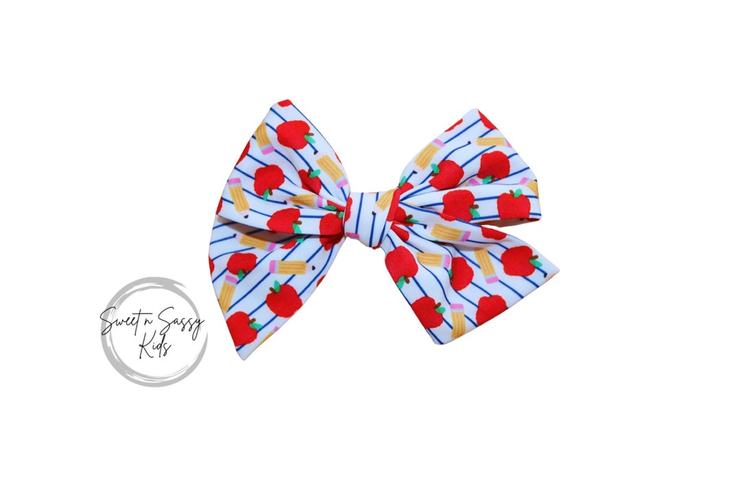 Apple Bow, Prek, Kindergarten, Fabric Bow, 4.5 Inch Bow, Girls Bow ...