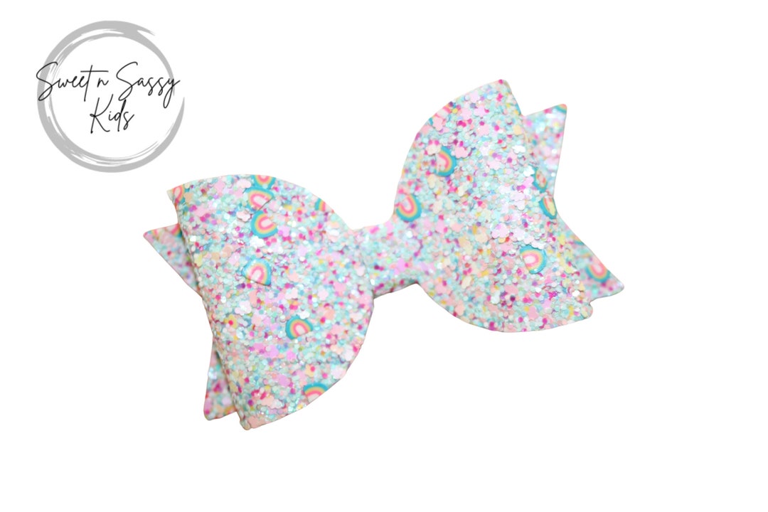 Rainbow Glitter Hair Bow, 4 Inch Bow, St Patricks Bow, Glitter Bow ...
