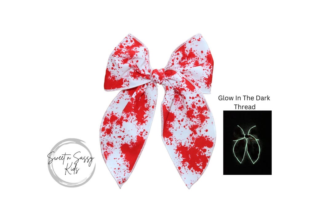 Blood Splatter Hair Bow, 5.5 Inch Wide, Halloween Bow, Glow in Dark ...