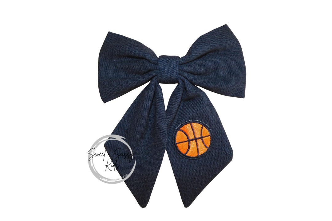Basketball Sailor Hair Bow, 5.5 Inch, Black Linen Fabric, Sports Hair ...