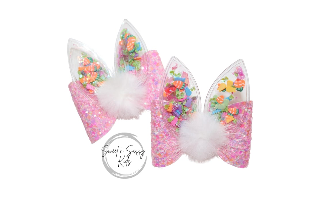 Bunny Ears Shaker Bow, 2.5 Inch Bow, Pink Glitter, Little Girl Bows ...