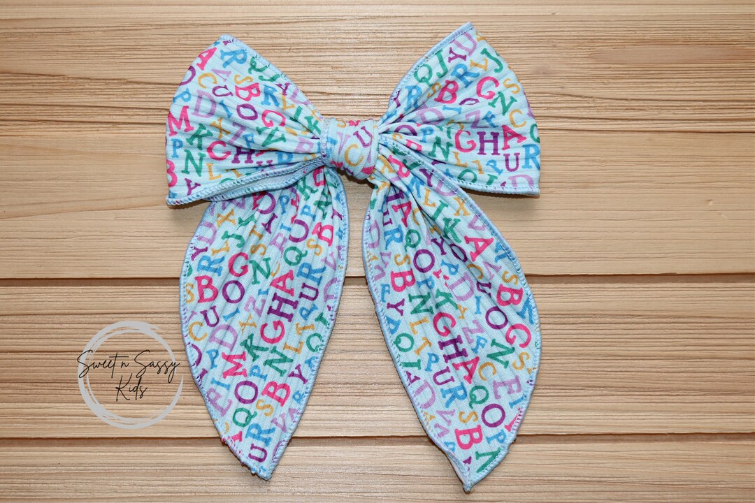 Alphabet Hair Bow, 5.5 Inch Wide, School Bow, Serged Bow, Fable Bow ...