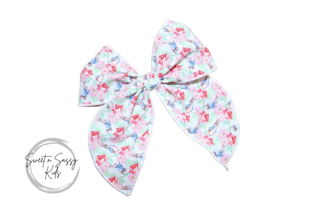 Floral Rabbit Fable Hair Bow, Easter Hair Bow, Spring Bow, Bunny Rabbit ...