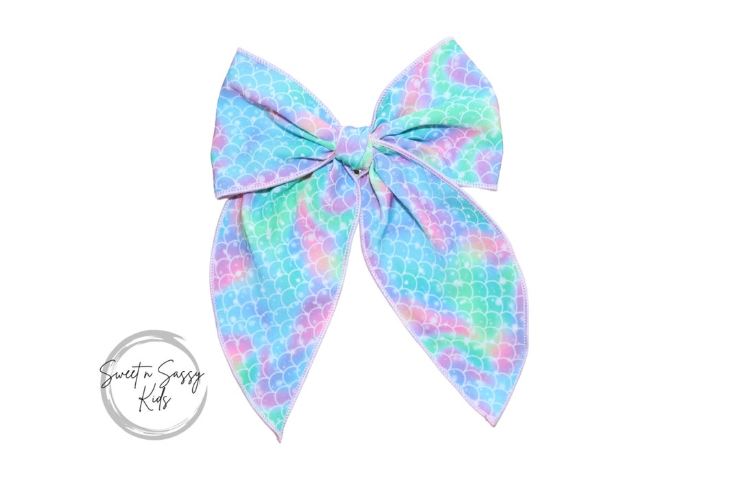 Mermaid Scales Fable Hair Bow, 5.5 Inch Bow, Hair Bow, Fabric Bow ...