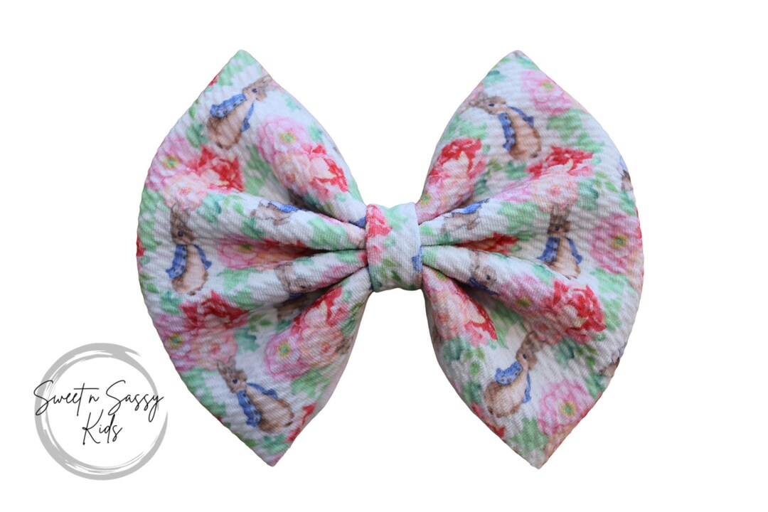 Floral Rabbit Hair Bow, 5 Inch Bow, Bullet Bow, Easter Bow, Bunny ...