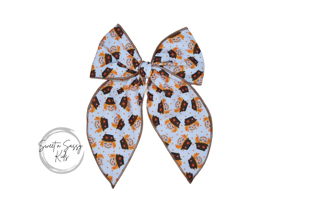 Scarecrow Hair Bow, 5.5 Inch Wide, Pumpkin Patch Bow, Fabric Bow, Fable ...