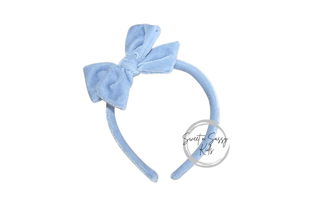 Pale Periwinkle Velvet Bow Headband, Toddler Girls Hair Accessory, Hard ...