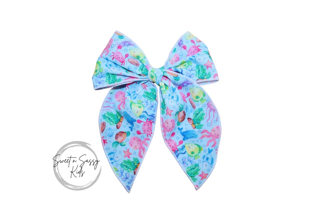 Sea Creatures Hair Bow, Large Fable Bow, 5.5 Inch Bow, Girls Big Bow ...