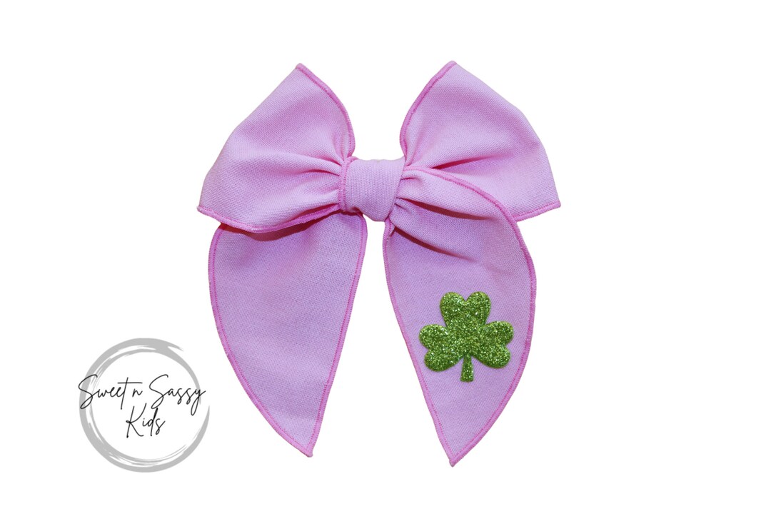 Glitter Clover Fable Bow, 5.5 Inch Wide, Green Clover Bow, Serged Bow ...
