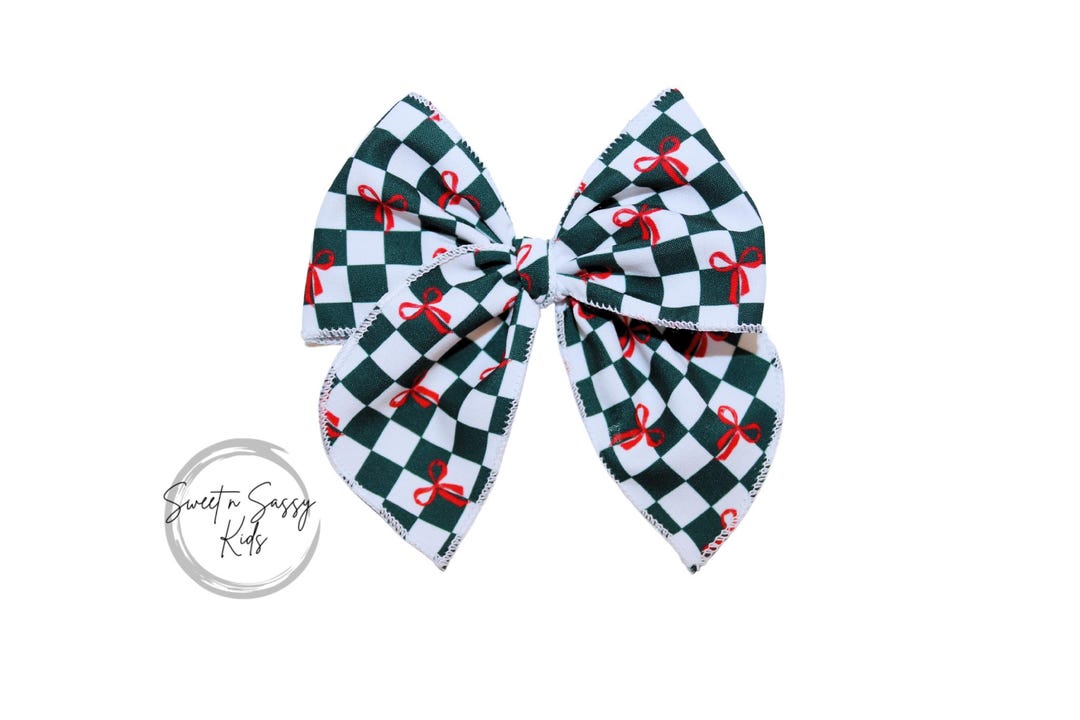 Checkered Hair Bow: 4 Inch, Fabric Bow, Black White Squares, Racing ...
