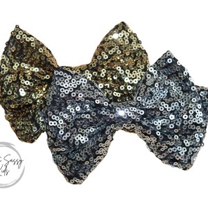 Sequin Bow, 4.5 Inch Bow, Girls Bow, Girls Hair Clip, Birthday Bow, Party Bow, Gold Sequin Bow ...