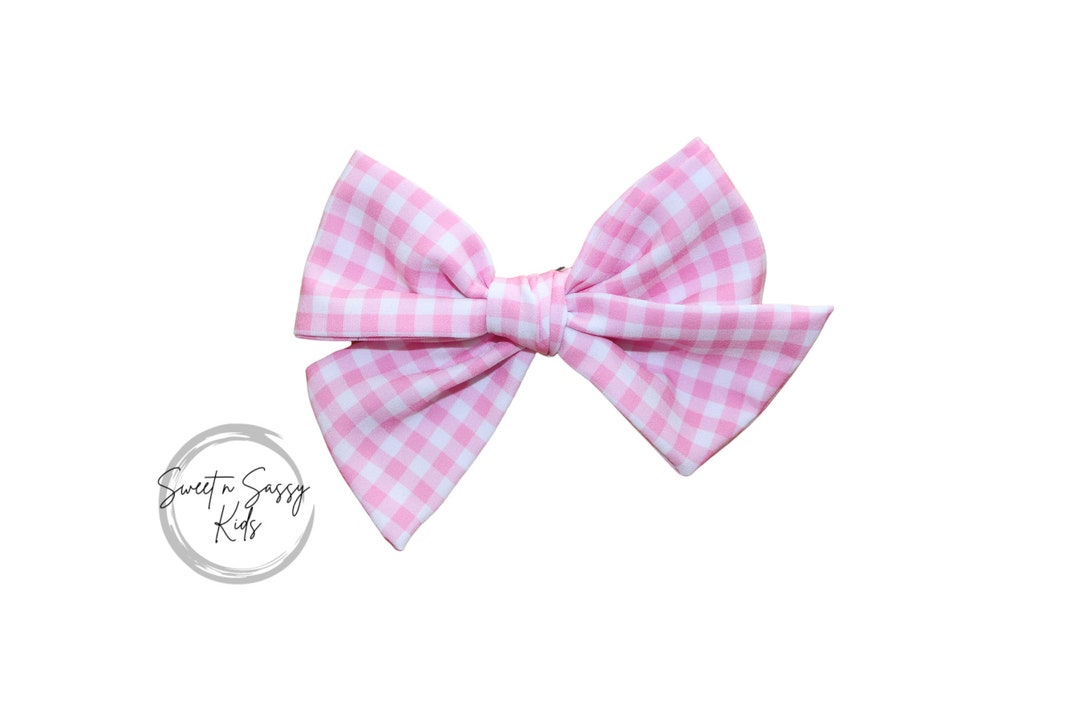 Pink Gingham Bow, Baby Headband, Fabric Bow, 4.5 Inch Bow, Girls Bow ...