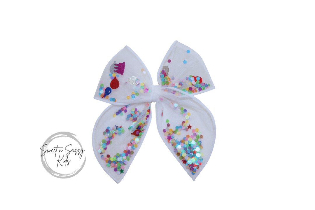Birthday Confetti Shaker Hair Bow, Large Fable Style, Girls Party Clip ...
