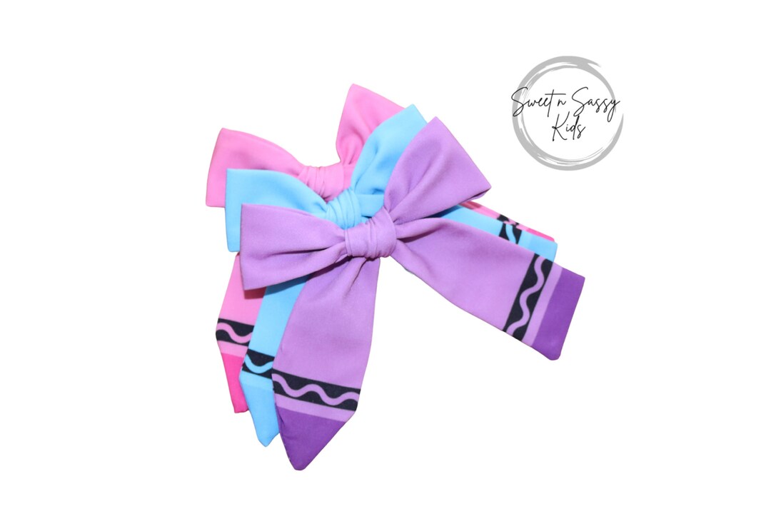 Crayon Hair Bow, Long Tail Bow, Fabric Bow, School Bow, Back to School ...