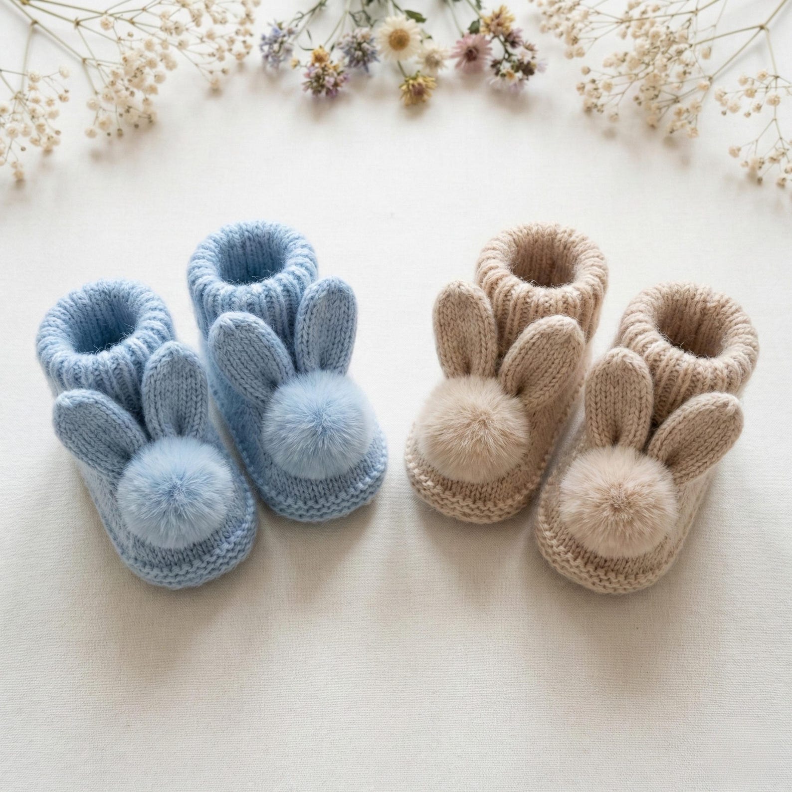 Crochet Baby Bunny Booties, Neutral Beige Newborn Shoes, New Born ...