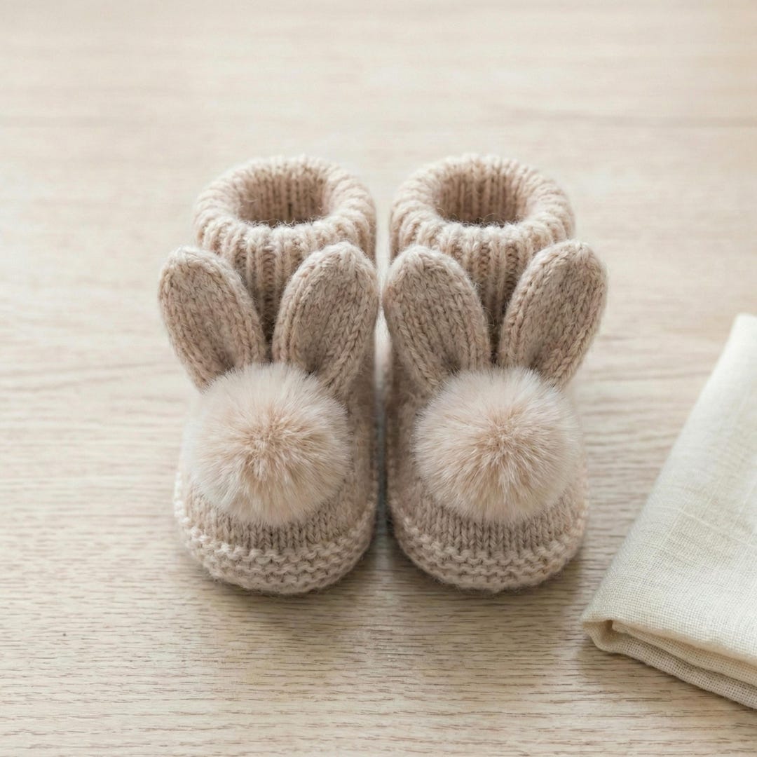 Crochet Baby Bunny Booties, Neutral Beige Newborn Shoes, New Born ...