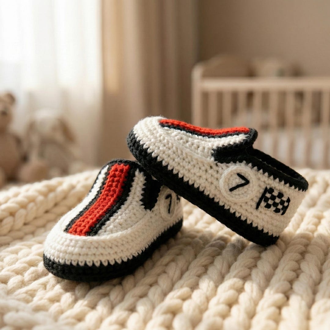 Handmade Crochet Baby Booties – Race Car Theme, Soft Sole Newborn ...