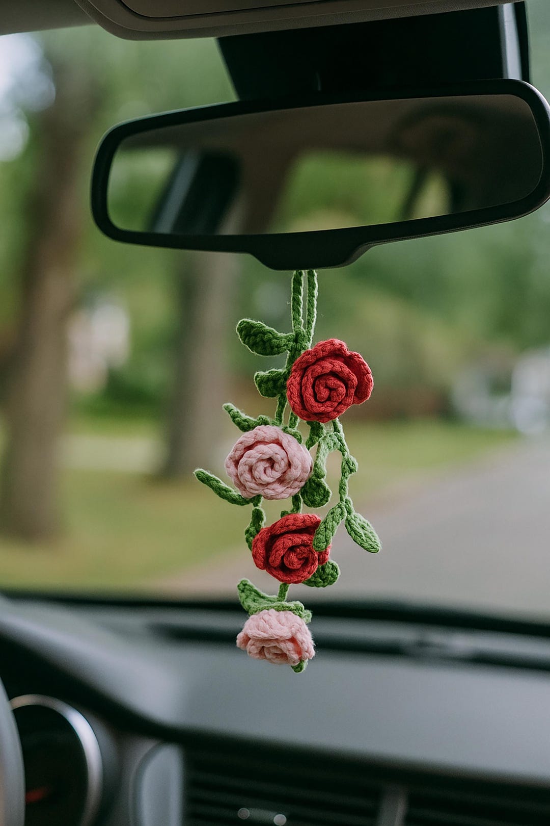 Crochet Rose Car Hanging: Handmade Boho Rearview Mirror Charm - Etsy
