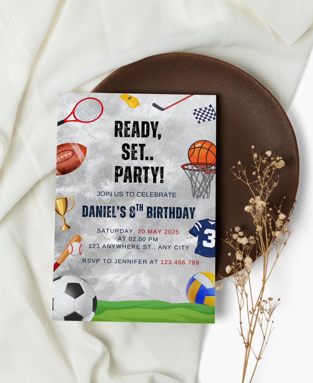 Sports Birthday Invitation Editable, All Star Party Invite for Boy ...